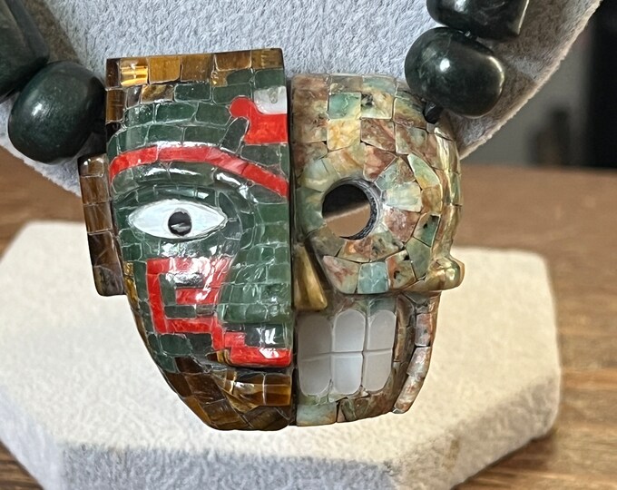 Life and Death Aztec Death Mask Necklace, Jade, Mother of Pearl ...