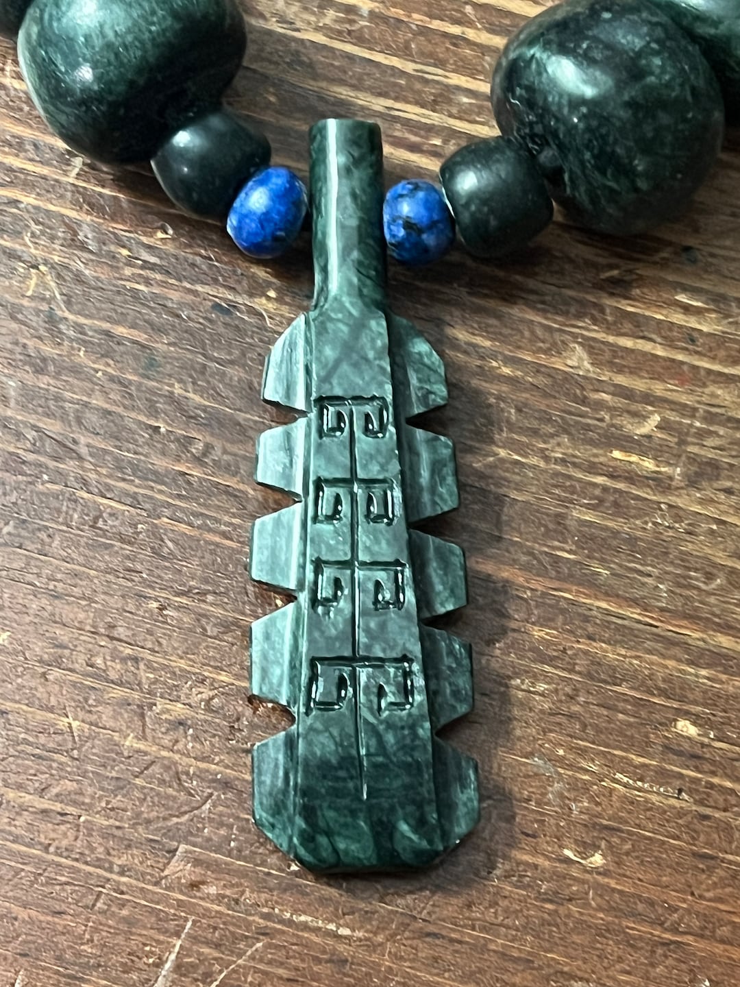 Jade Macuahuitl Necklace, Aztec Sword Design, With Blue Spacers, Mexica ...