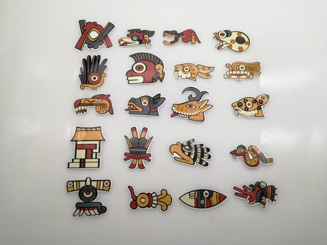 SET of All 20 Aztec Day Sign Decals, 2, Azteca Symbols, Ancient Gods ...