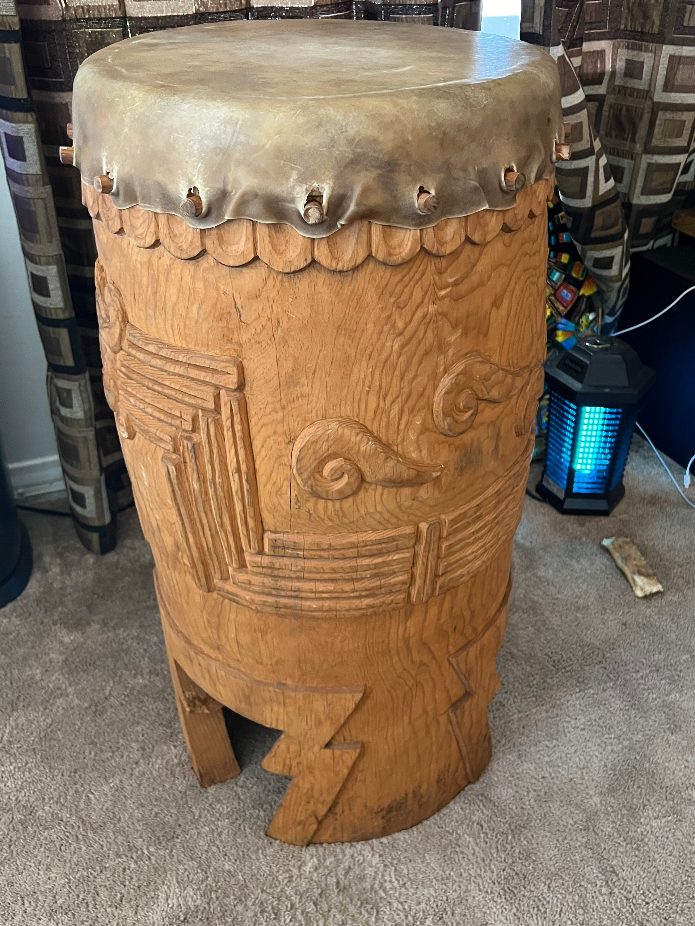 Large Huehuetl Aztec Drum 32 X 16 Quetzalcoatl and - Etsy