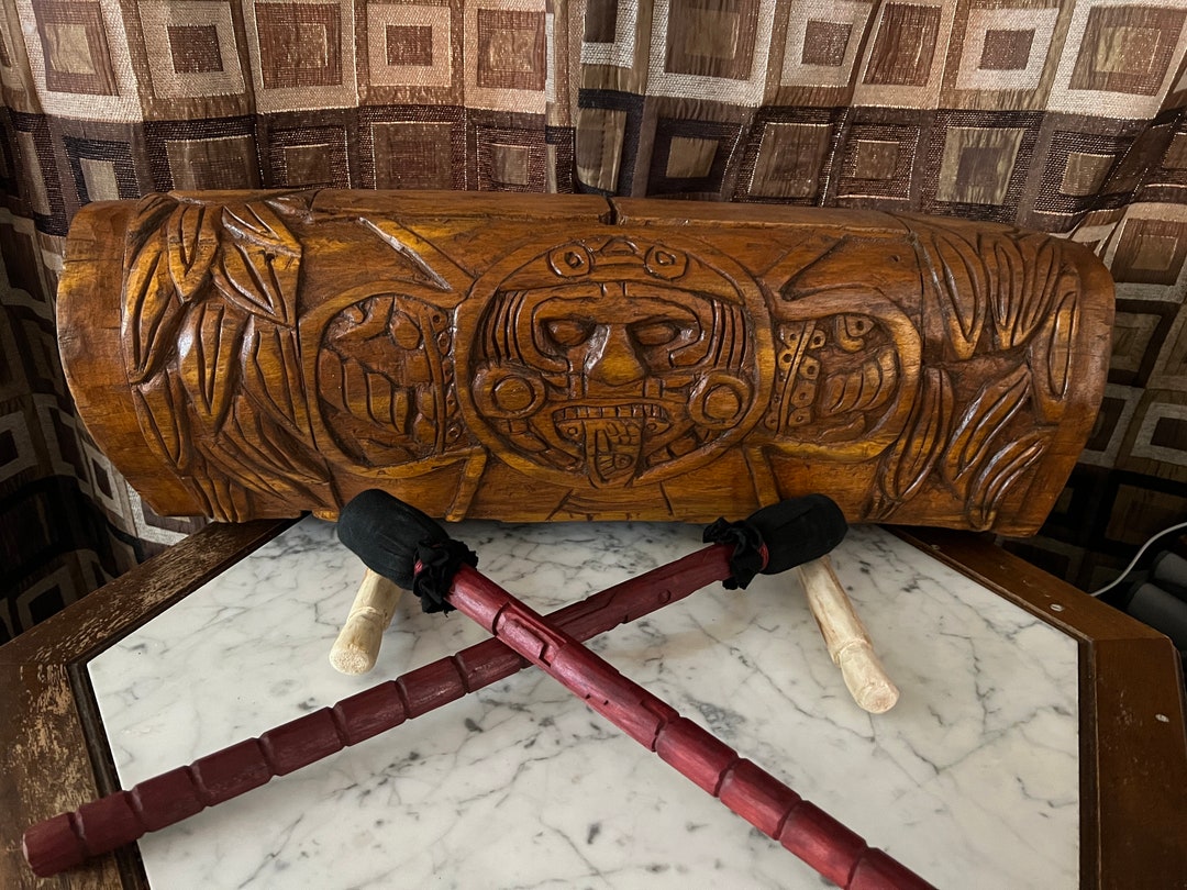 Aztec Teponaztli Horizontal Tongue Drum Drums Handmade Mexico Carved ...