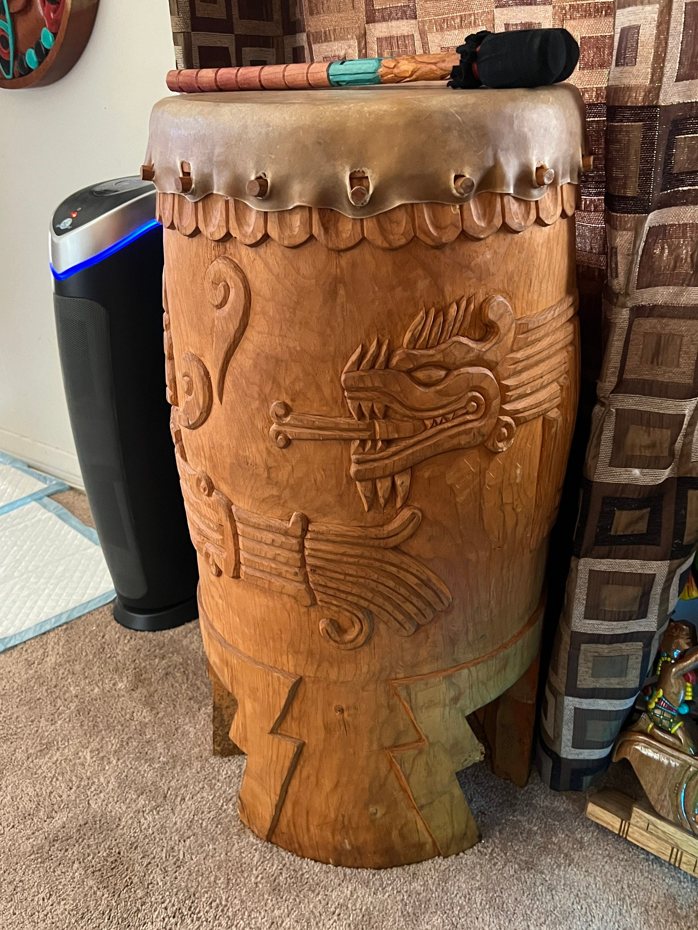 Large Huehuetl Aztec Drum 32 X 16 Quetzalcoatl and - Etsy