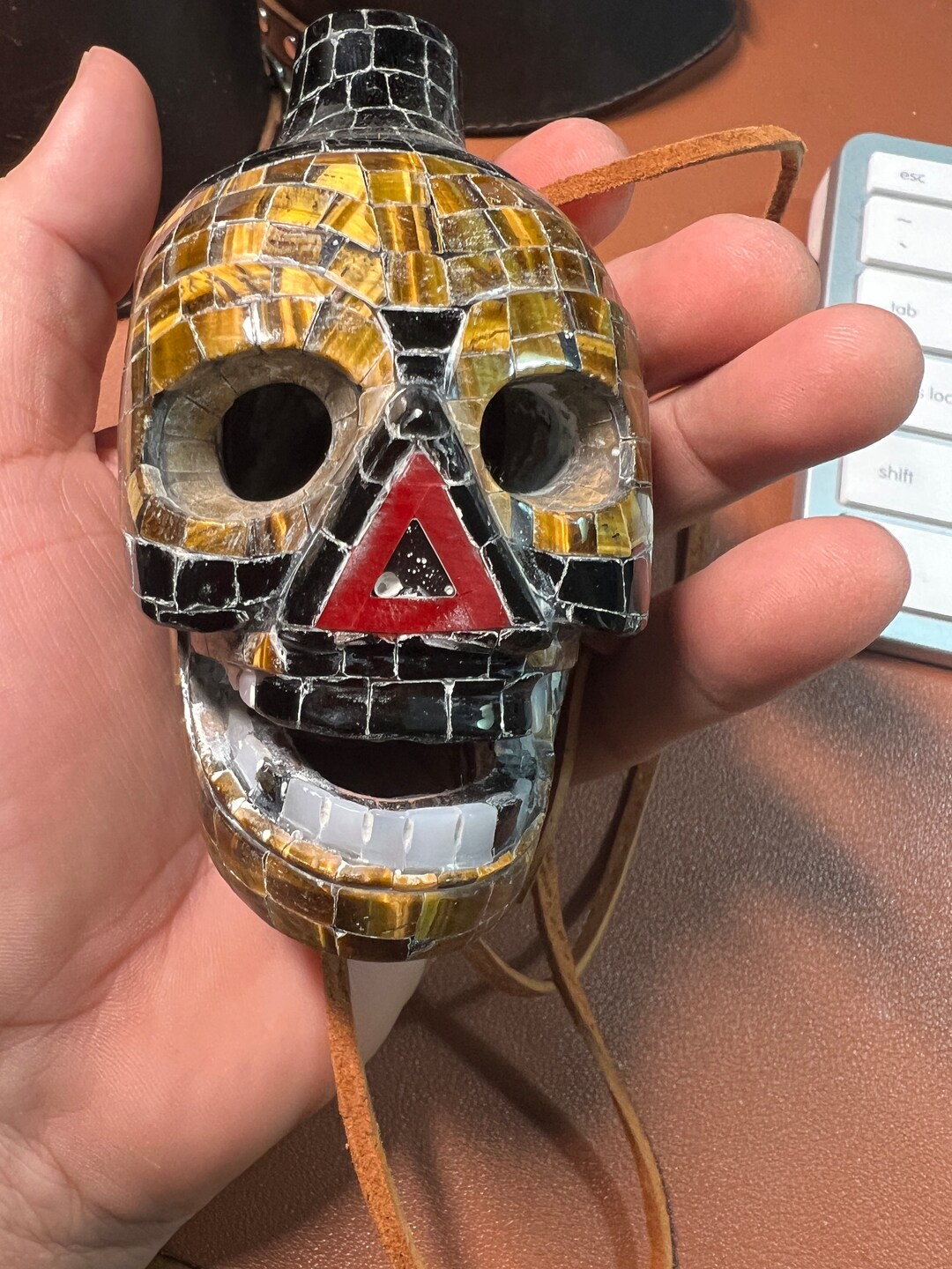 Large Skull Aztec Death Whistle Embellished With Tiles of Obsidian ...