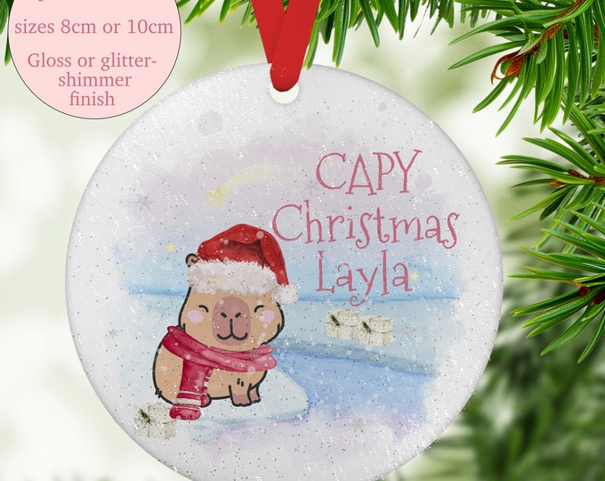 Christmas Capybara Wooden Decorations Xmas Bauble Set Handmade Cute ...