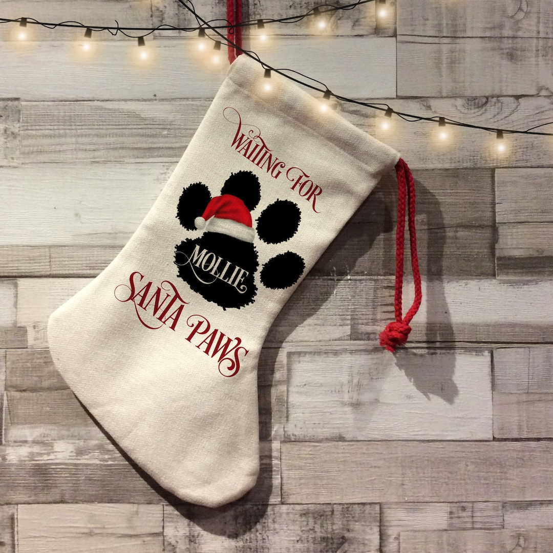 Waiting for Santa Paws, Dog Paw Print, Dog Xmas Stocking, Dog Stocking ...
