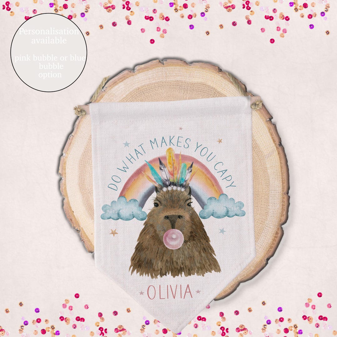 Personalised Boho Capybara Wall Hanging Flag, Linen Custom Pennant for ...