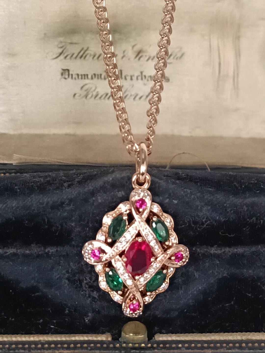 Vintage 1990-s 14 CT Rolled Gold Ruby/emerald Pendant on Chain ...