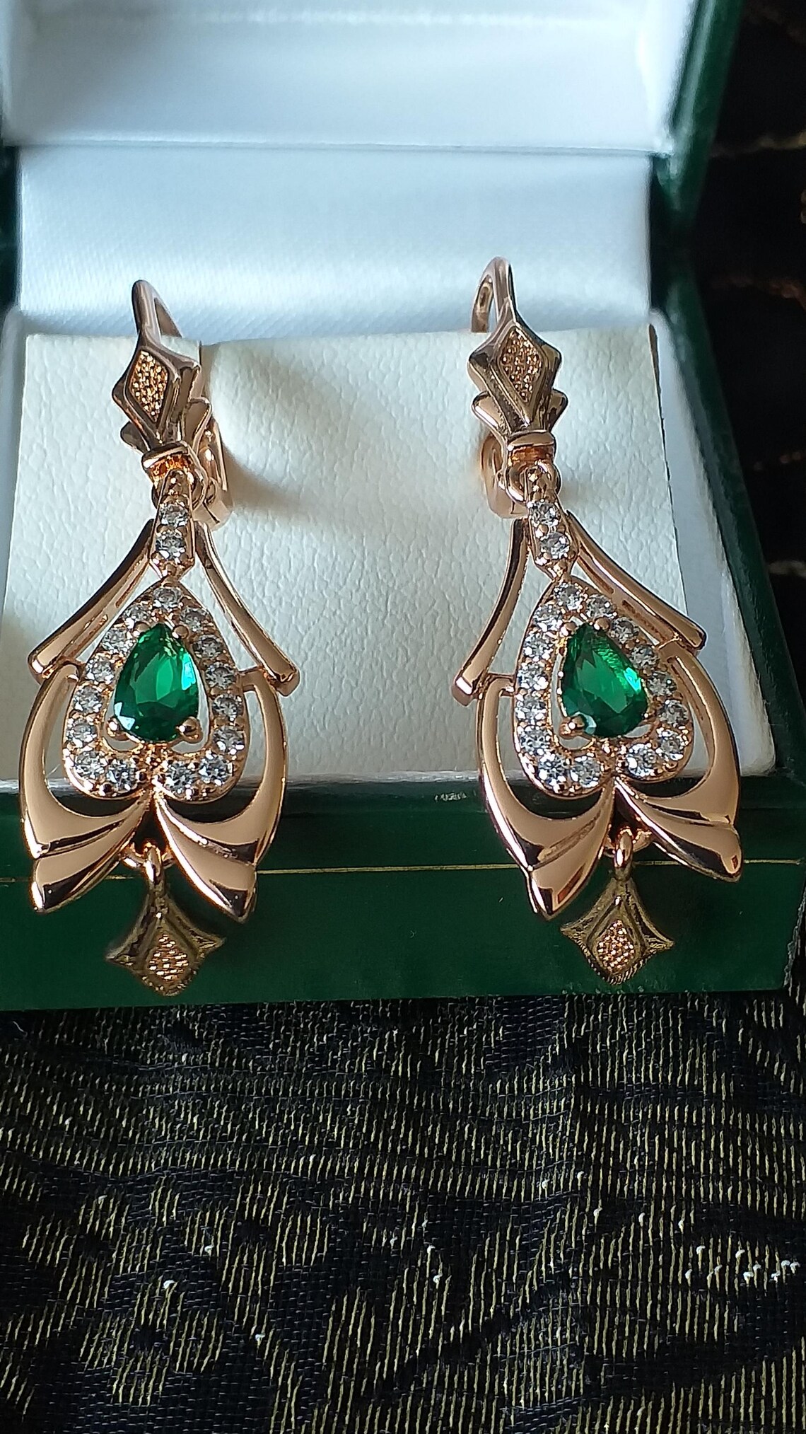 Vintage 1990-s 14 Ct Rolled Gold Large Emerald / Zircons Earrings ...