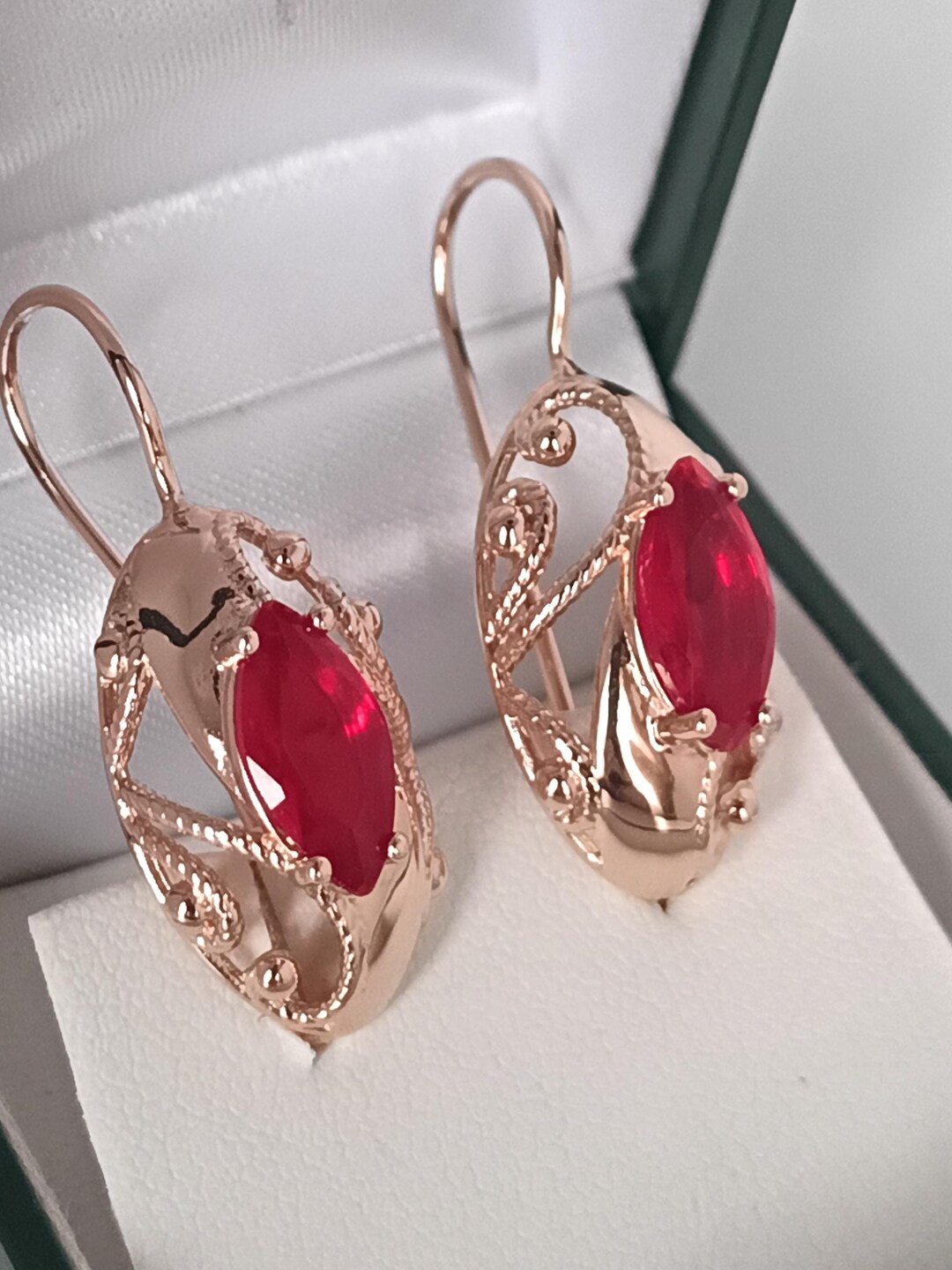 Vintage 1990-s 14 Ct Rolled Gold Large Ruby Earrings-hallmarked 585 RG ...
