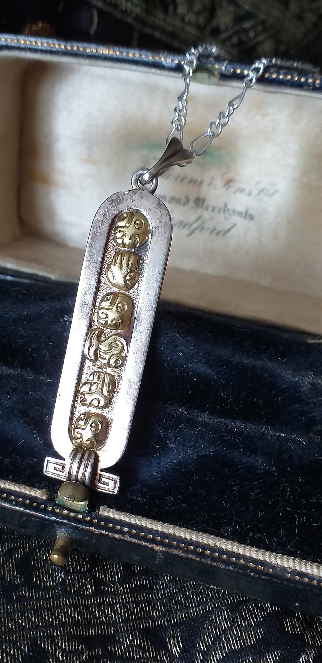 Vintage 1960-s Silver 925 and 14 Ct Gold Mayan Symbols Pendant & 16 ...