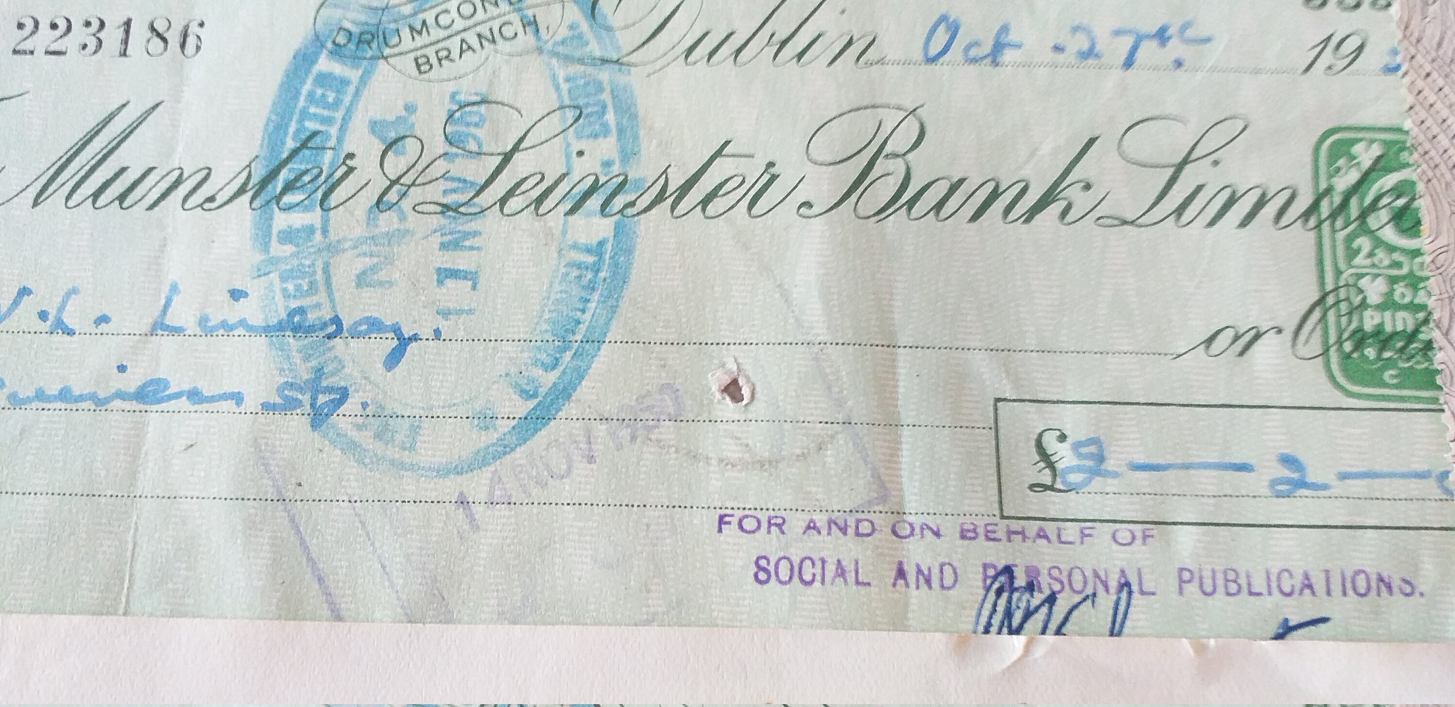 Old Irish Cheques Job Lot of 17 Cheques Most 1920-s, Bank of Ireland ...