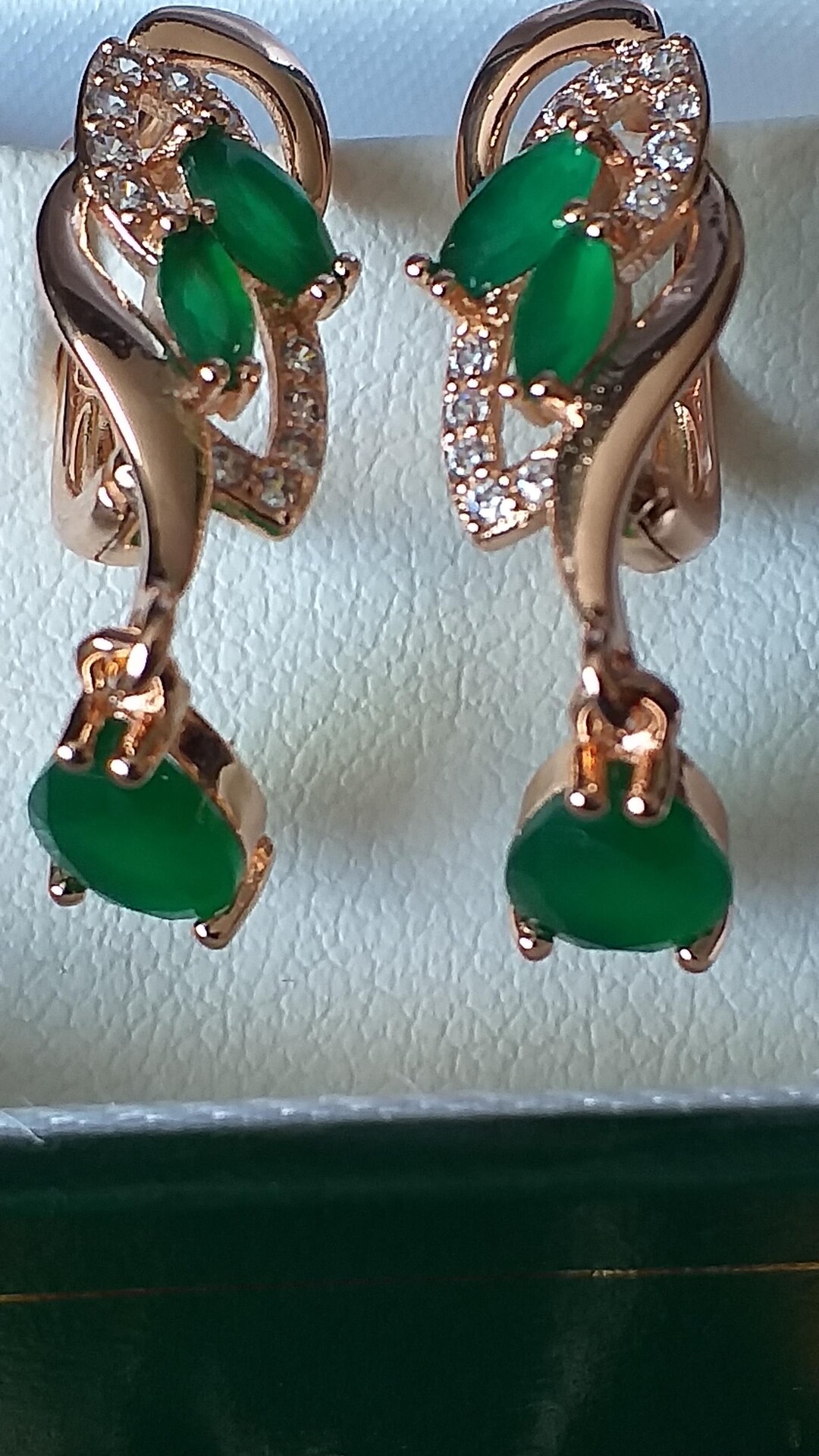 Vintage 1990-s 14 Ct Rolled Gold Emerald / Zircons Earrings-hallmarked ...