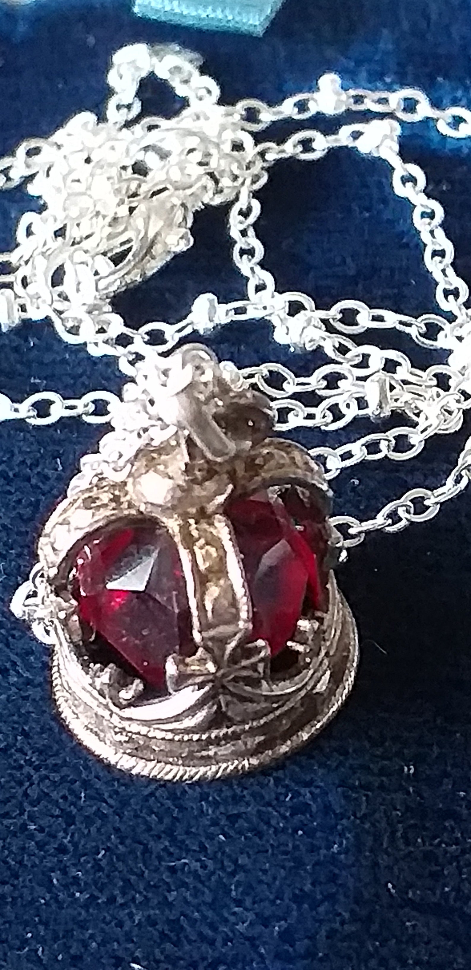 Antique Vintage 1950-s Sterling Silver Queen Crown Pendant on Chain ...