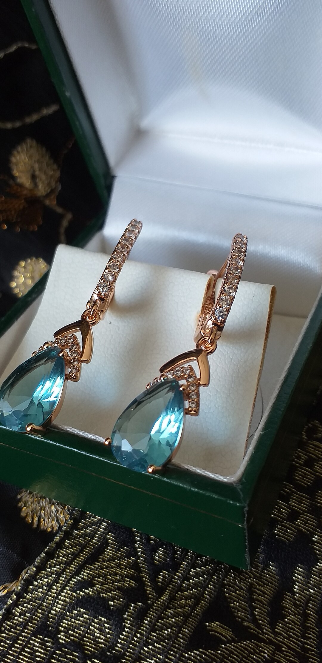 Vintage 1990-s 14 Ct Rolled Gold Aquamarine/ Zircon Earrings Hallmarked ...