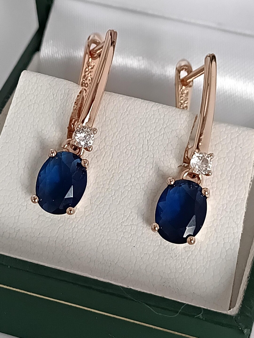 Vintage 1990-s 14 Ct Rolled Gold Sapphire Earrings- Hallmarked 585 RG ...