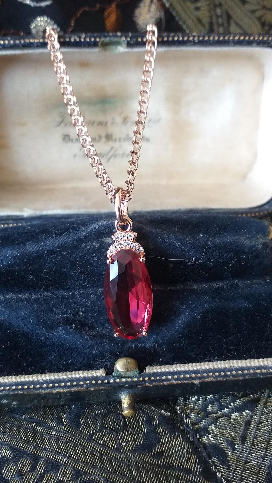 Vintage 1990-s 14 CT Rolled Gold Large Ruby Pendant on Chain-hallmarked ...