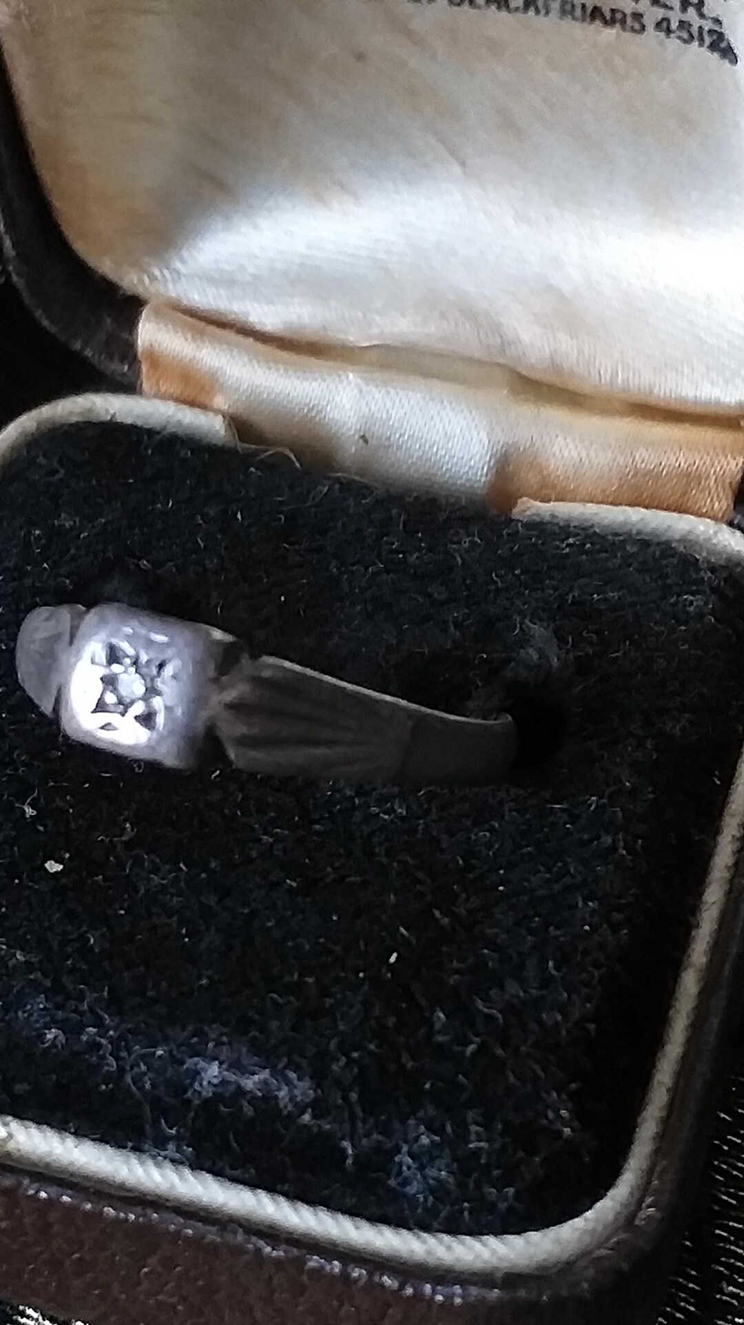 Antique 1926 Birmingham Full Hallmarks Silver Diamond Ring UK 0 1/2, US ...