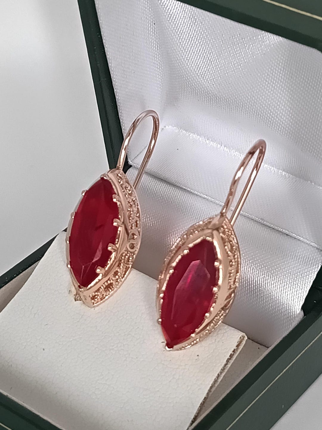 Vintage 1990-s 14 Ct Rolled Gold Ruby Earrings Medium S-hallmarked 585 ...