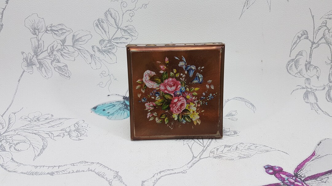 Vintage Kigu Floral Powder Compact, Square Kigu Compact Mirror, Mid ...