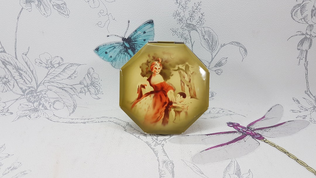 Art Deco Enamel Powder Compact, 1930s Japanese Octagonal Enamel Compact ...