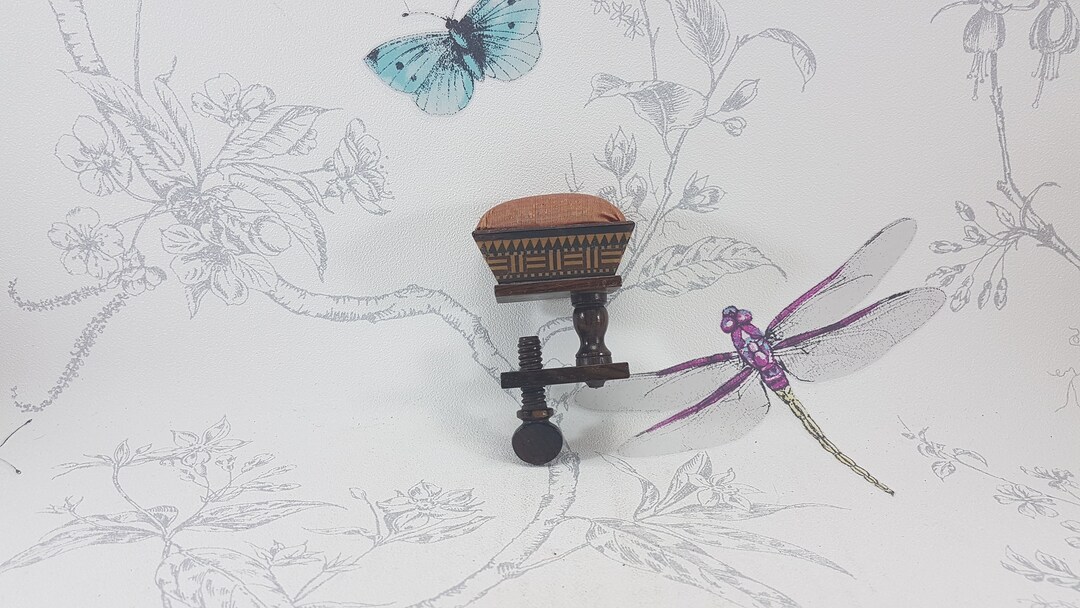 Antique Wooden Sewing Clamp Pin Cushion Inlaid Wood Sewing - Etsy
