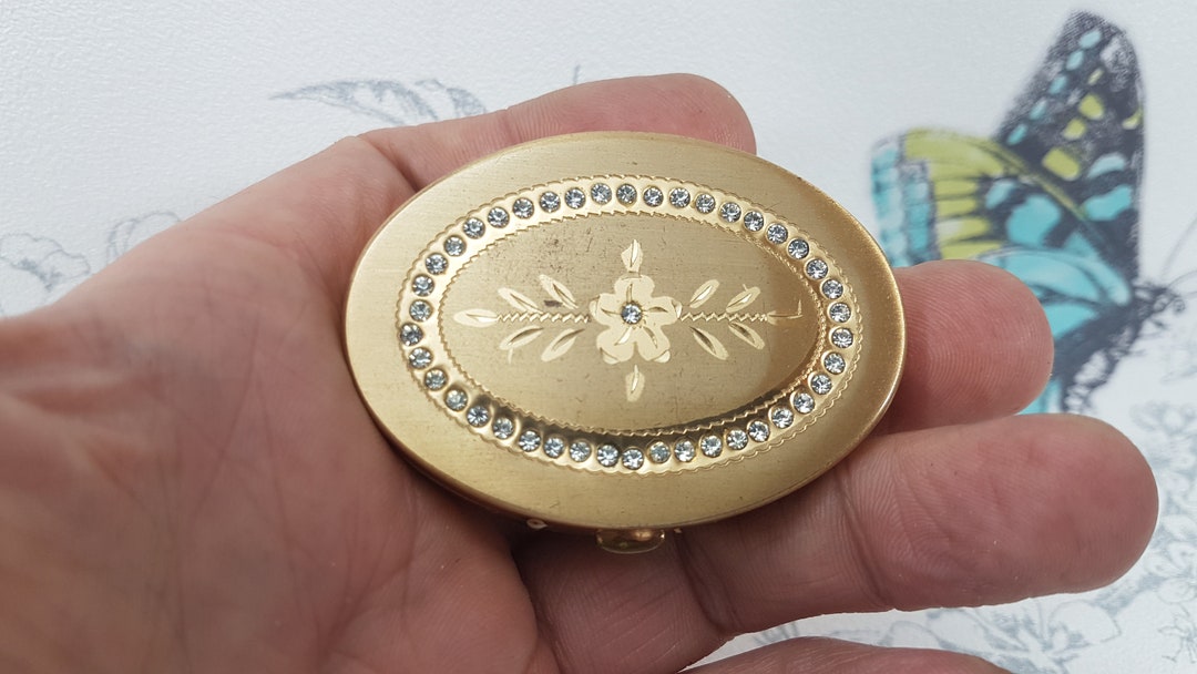 Vintage Oval Powder Compact Small Gold Tone Compact Mirror - Etsy