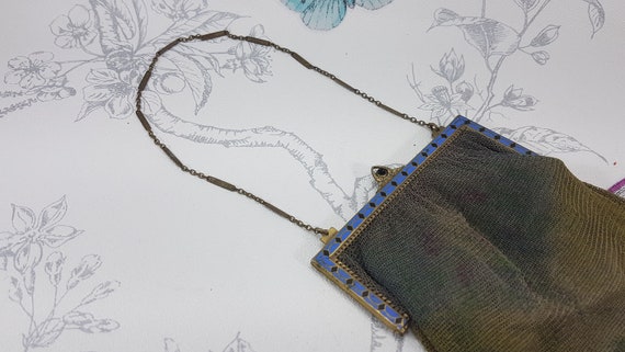 Antique painted metal mesh bag with enamelled frame a… - Gem
