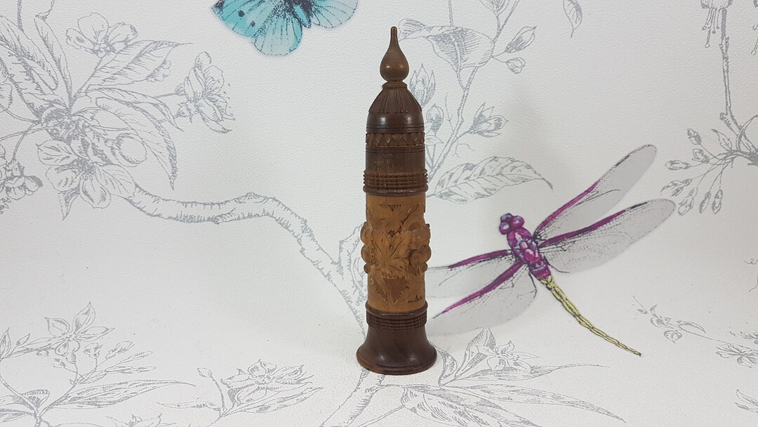 Antique Hand Carved Wooden Needle Case: Victorian Black Forest Sewing ...