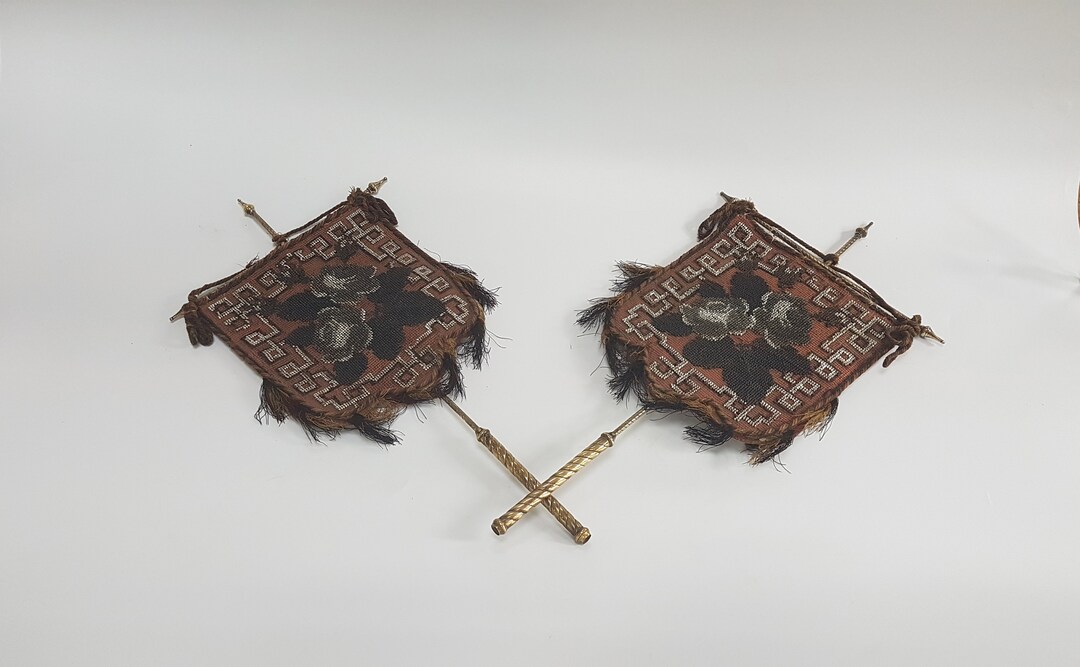 Antique Beadwork Face Screens Matching Pair, Hand Embroidered Beaded ...