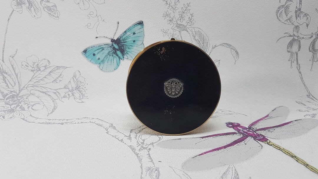 1950s Stratton Vintage Powder Compact: Black Enamel Marcasite Butterfly ...