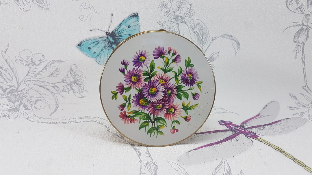 Large Vintage Stratton Compact Mirror, Grey Enamel Stratton Powder ...