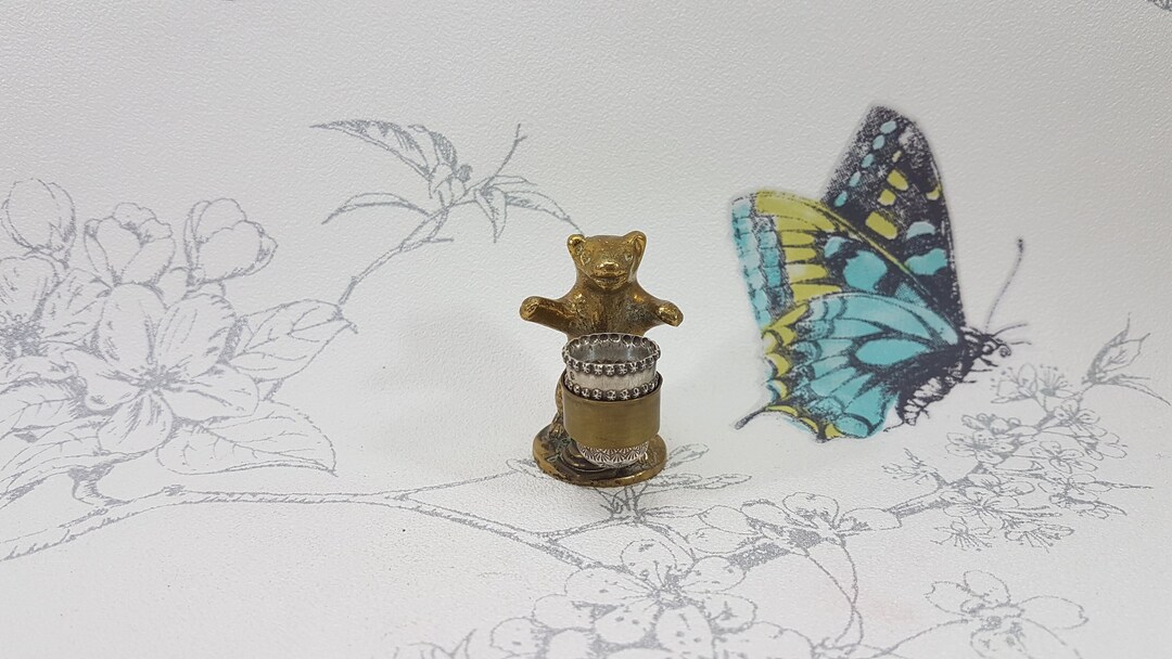Vintage Figural Thimble Holder, Brass Grizzly Bear Thimble Holder With ...