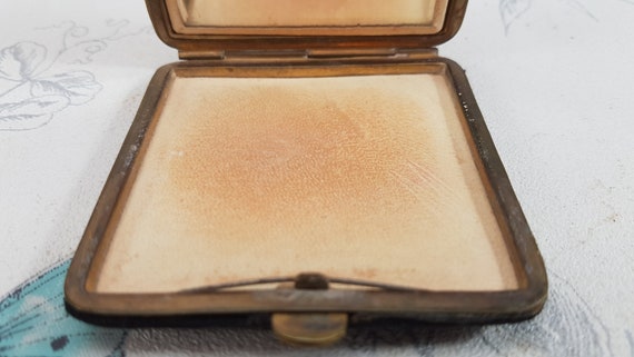 Vintage petit point compact mirror, vintage square bl… - Gem