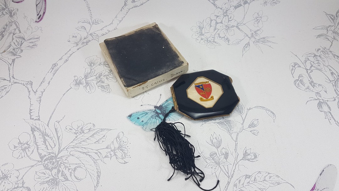 Art Deco Beautibox Powder Compact, Octagonal Black Enamel Compact ...