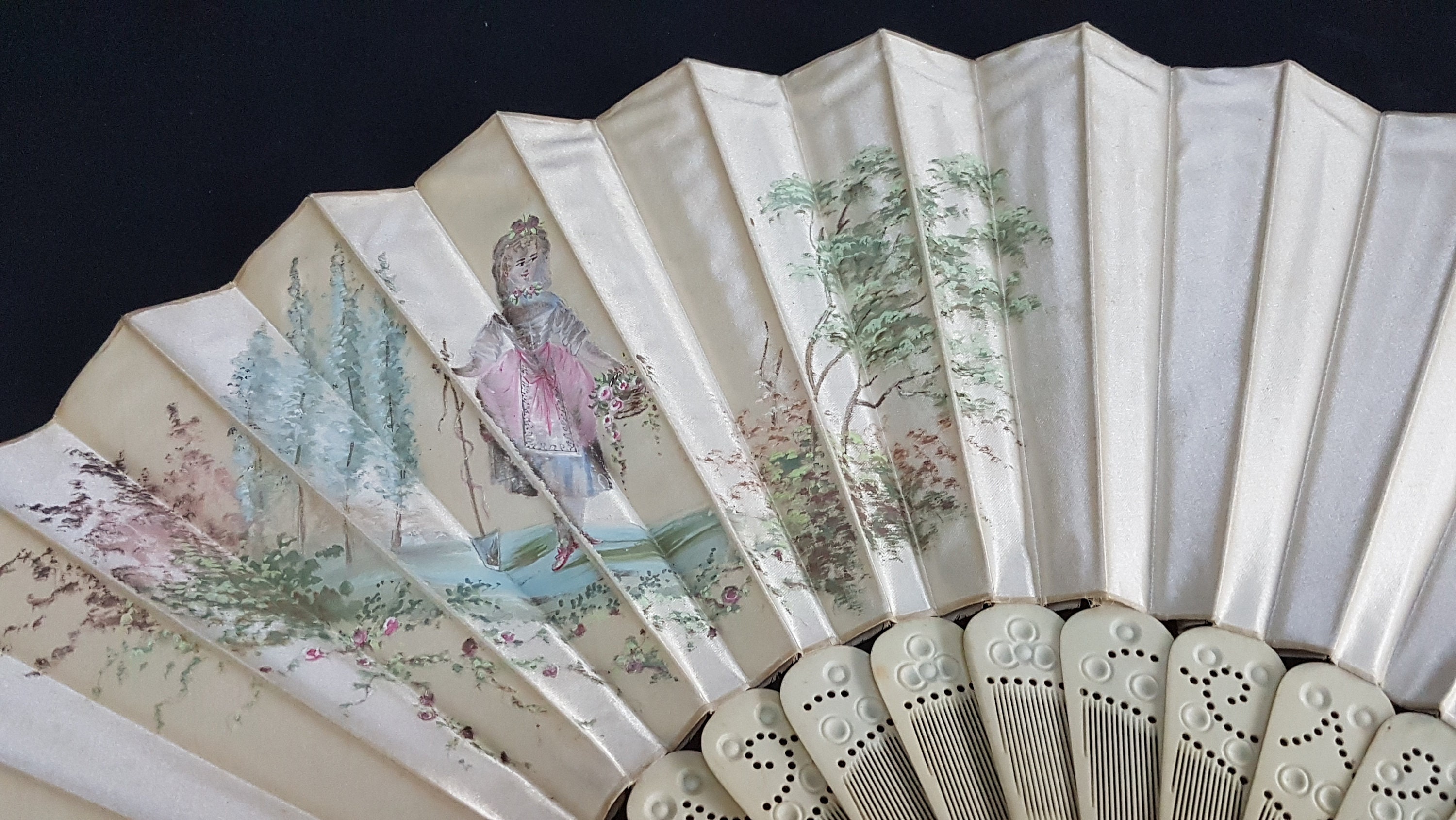 Antique French Hand Fan 19th Century Hand Painted Silk Satin - Etsy UK
