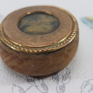 Victorian Baxter Print Pincushion: Antique Gilt Souvenir Needle Box ...
