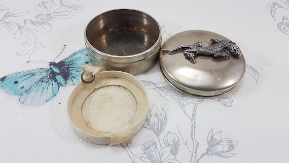 Antique silver powder box, unusual 1920s sterling sil… - Gem