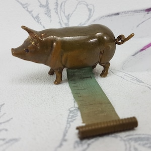 Victorian Brass Pig Tape Measure, Novelty Antique Brass Metal Pig ...