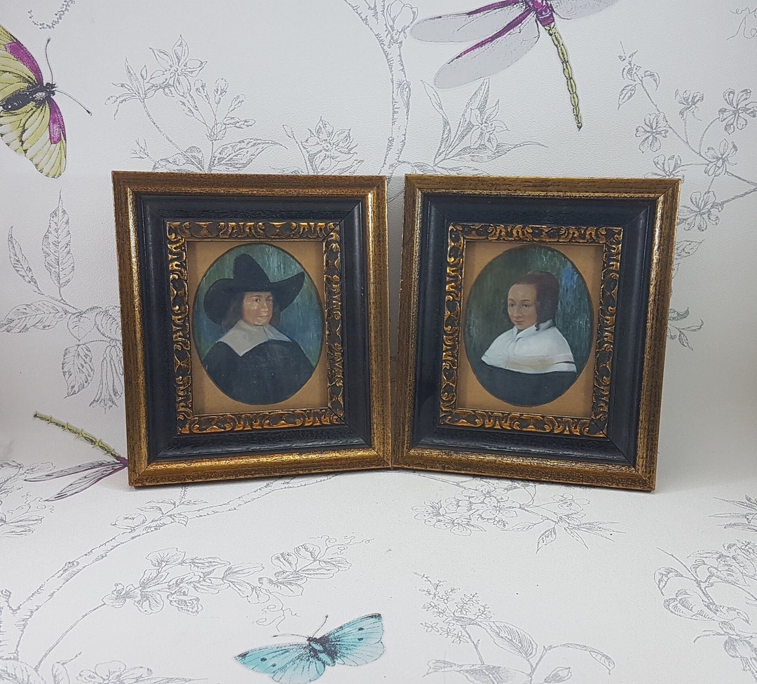Vintage Original Portraits, Puritan Lady, Puritan Gentleman, Original ...