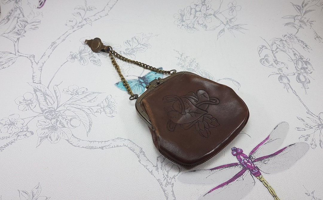 Antique Tooled Leather Bag for a Chatelaine, Leather Chatelaine Bag ...
