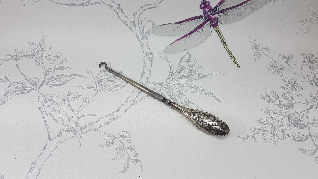 Antique Silver Button Hook, Large Edwardian Sterling Silver Handled ...