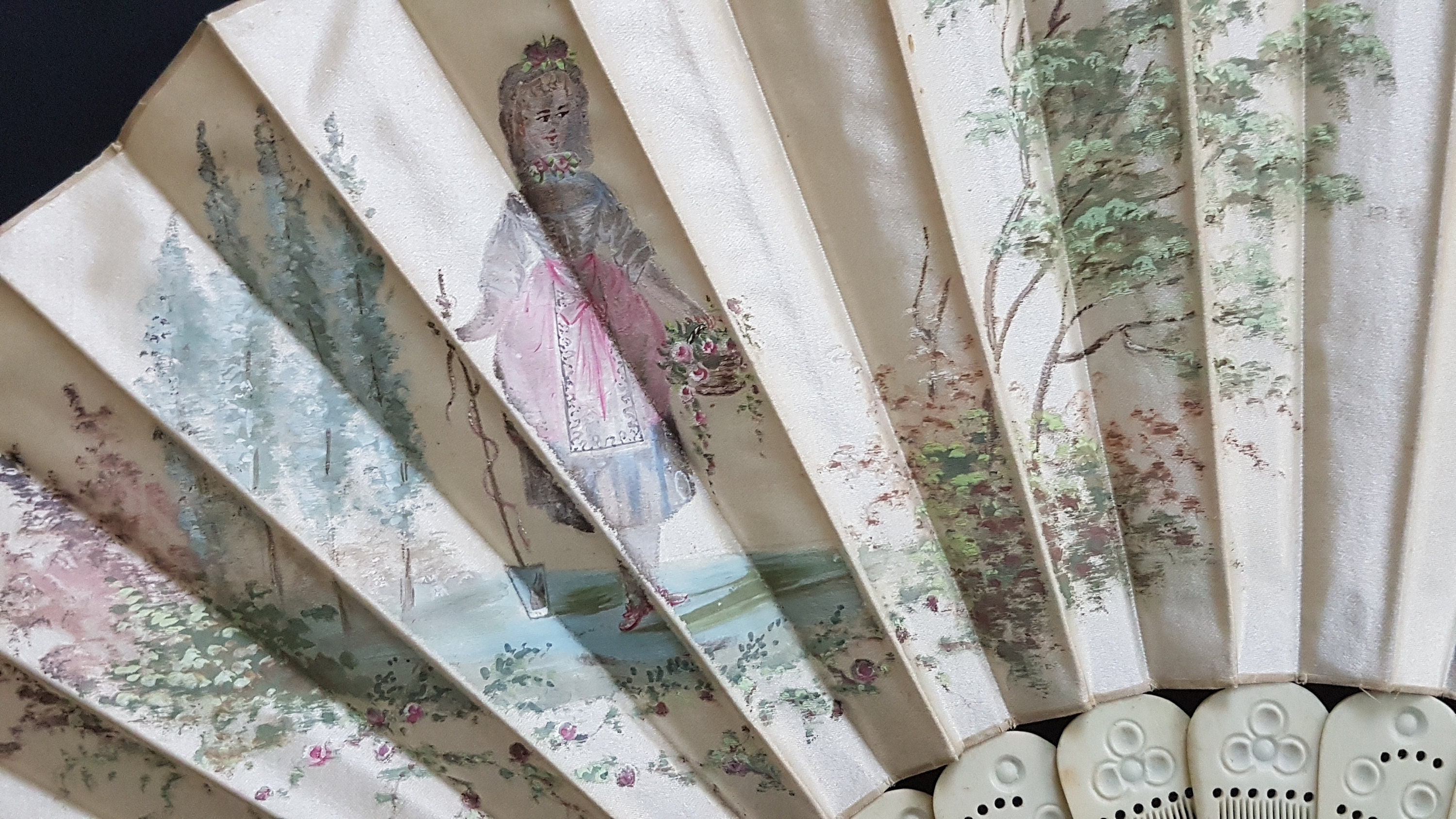 Antique French Hand Fan 19th Century Hand Painted Silk Satin - Etsy UK