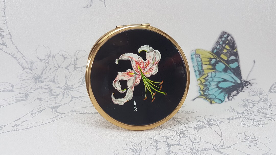 Vintage Stratton Lily Powder Compact Signed Erika, Metallic Enamel ...