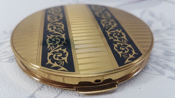 Vintage Stratton gold and black powder compact, Strat… - Gem