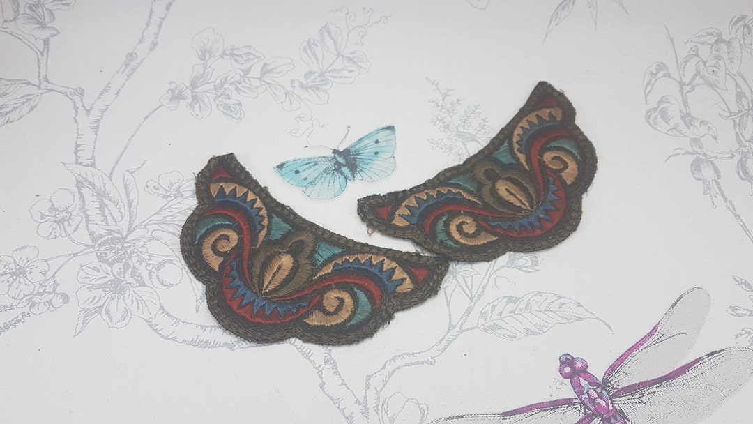 Vintage Embroidered Crewel Work Appliques: Collectible Fiber Arts Pair ...