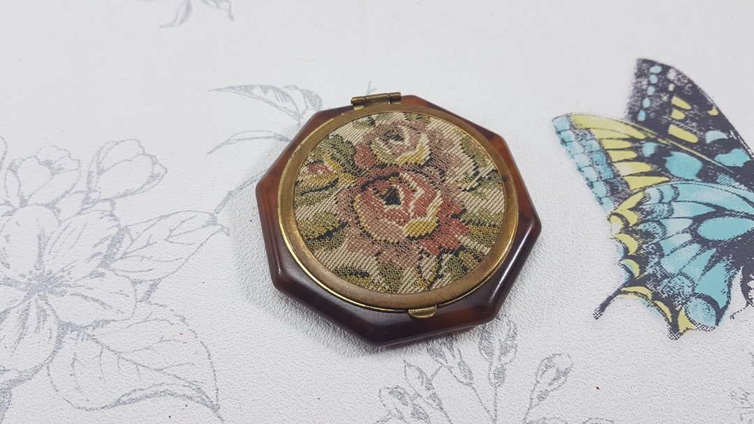 Art Deco Powder and Rouge Compact, Vintage Celluloid Petit Point ...