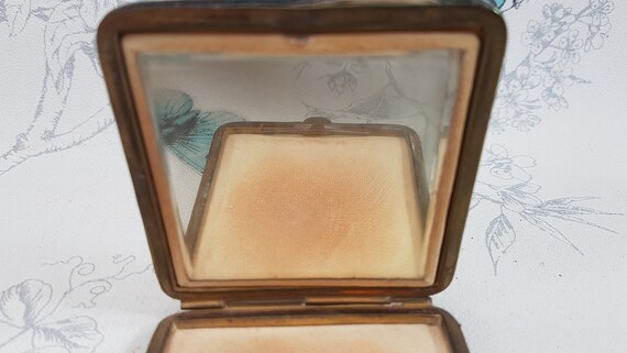 Vintage petit point compact mirror, vintage square bl… - Gem