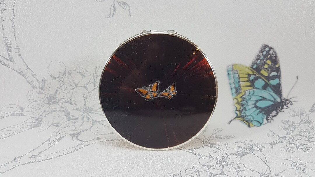 Vintage Stratton Powder Compact: Burnt Orange Butterflies Enamel - Etsy