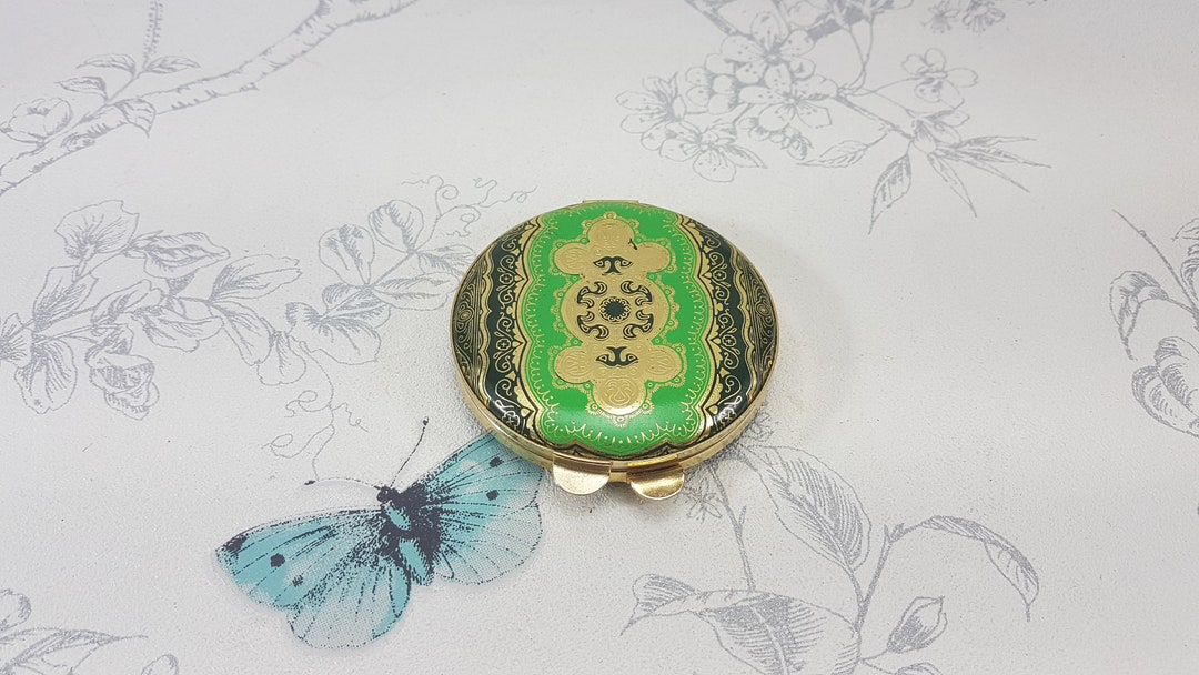 Vintage Compact Mirror, Leather Moroccan Style Compact, Vintage Leather ...