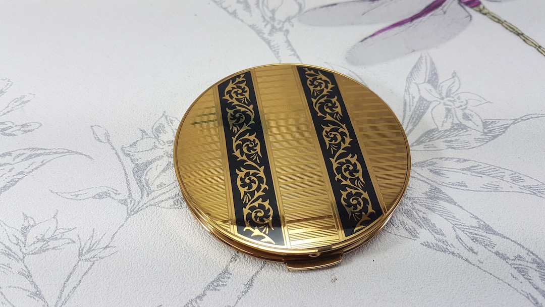 Vintage Stratton Flapjack Powder Compact: Gold & Black Enamel - Etsy